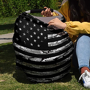 Camouflage Baby Nursing Cover for Breastfeeding, American Flag Camo Breathable Stretchy Nursing Scarf Carseat Canopy for Boys or Girls Stroller Car Seat Covers Independence Day Black Gray Star Stripe