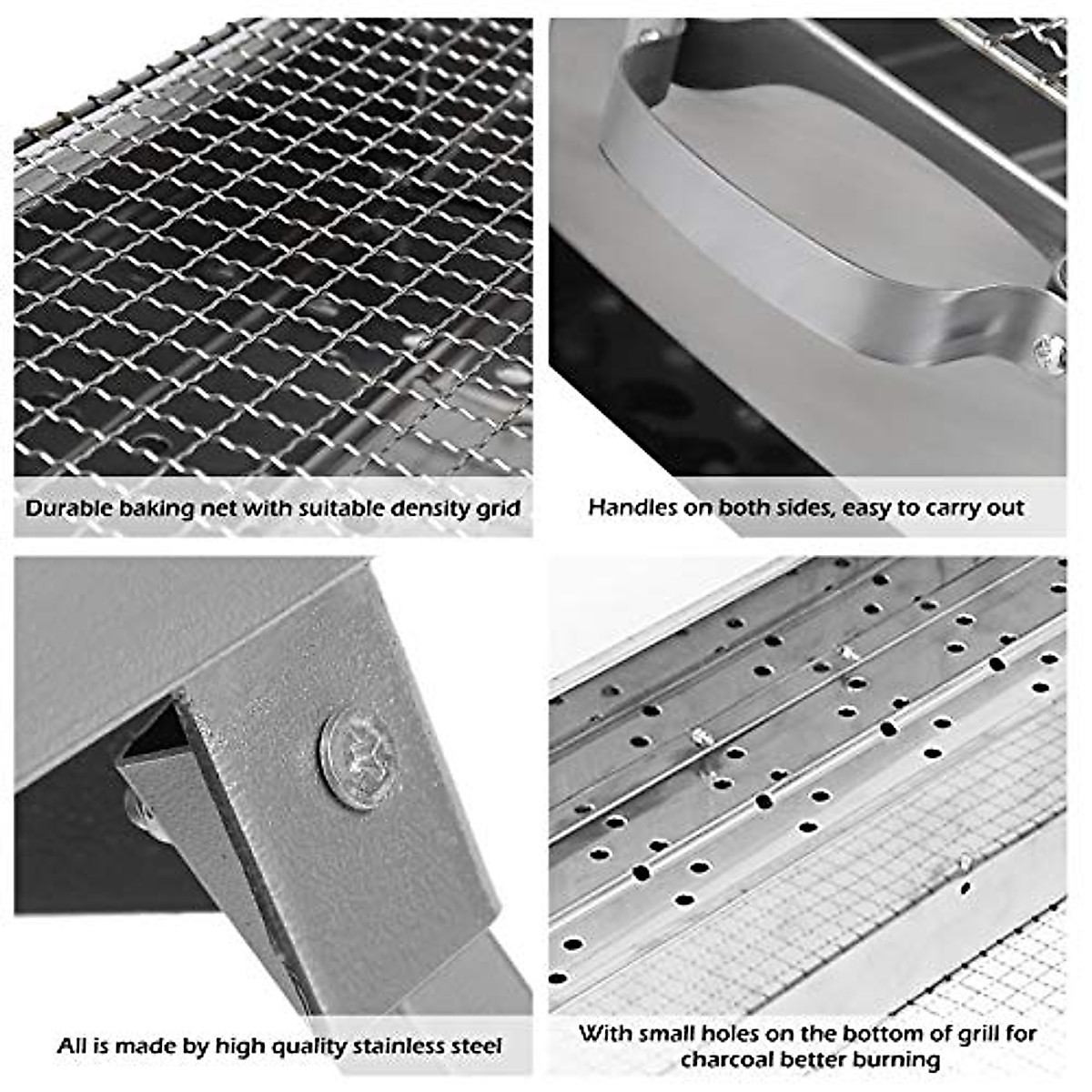 IRONWALLS Portable Charcoal Grills, 32" x 8" Stainless Steel Folded Camping Grill Kebab Skewer BBQ Barbecue Grill Kit for Garden Backyard Party Picnic Travel Home Outdoor Cooking Use