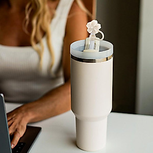 Clakioom Straw Cover Cap for Stanley Cup, 3Pcs Flower Silicone Straw Toppers Accessories Compatible with Stanley Cup 30&40 Oz Tumbler, Straw Tips Lids for Home and Party Decor (Beige)