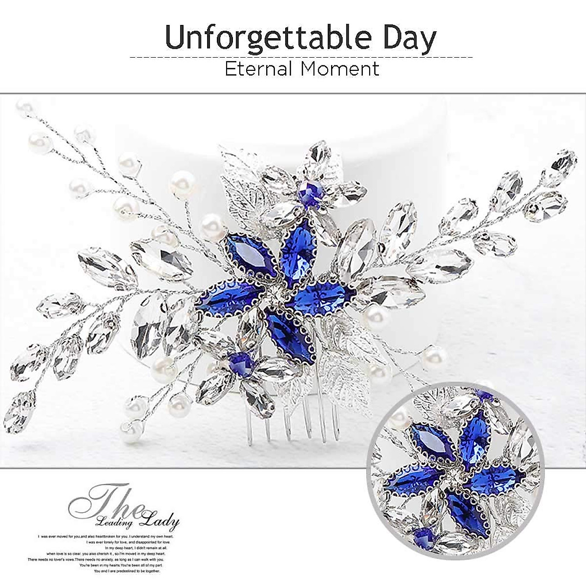 Olbye Wedding Hair Comb Blue Rhinestone Bridal Hair Accessories for Bride and Bridesmaids Wedding Hair Piece Silver