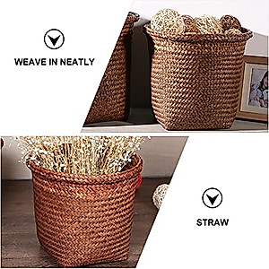 Toyvian Woven Wastebasket Woven Basket Trash Can， 1Pc Rattan Storage Basket Wastebasket Garbage Bin for Home Bathroom Kitchens Office- 26X26X26CM Office Wastebasket