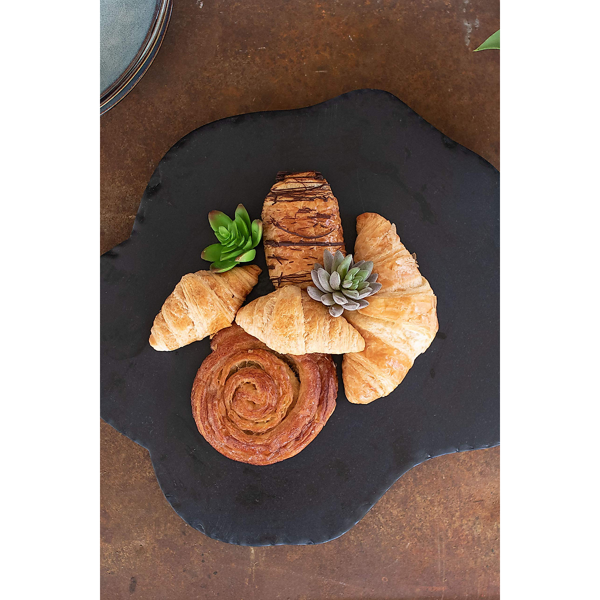 MY SWANKY HOME Black Natural Stone Rustic Edge Lazy Susan Kitchen Turntable Rotating Tray