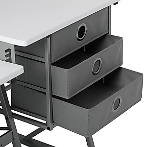 Sew Ready Eclipse Hobby and Sewing Machine Table - White Sewing Table with Gray Storage Drawers + Large Lower Shelf - Can Also Be Used as Computer Desk