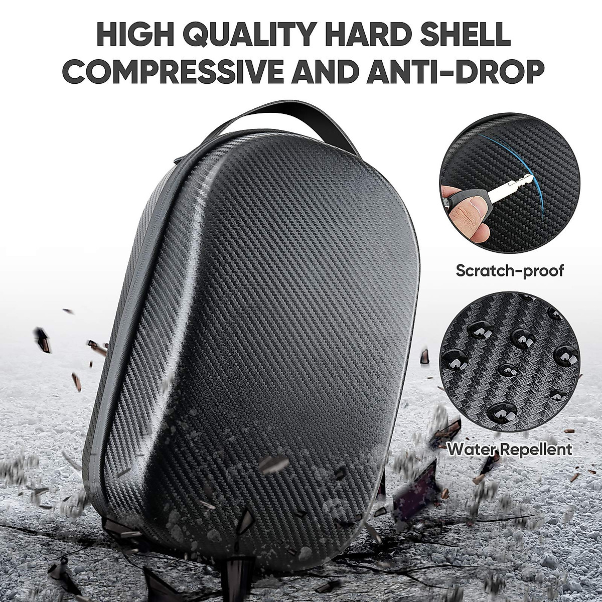 sarlar Hard Carrying Case Compatible with Oculus Meta Quest 2 /Quest 3/Vision Pro, Carbon Fiber, Fixed Protection for VR Headset Controller and Official Head Strap Accessories, Travel and Storage