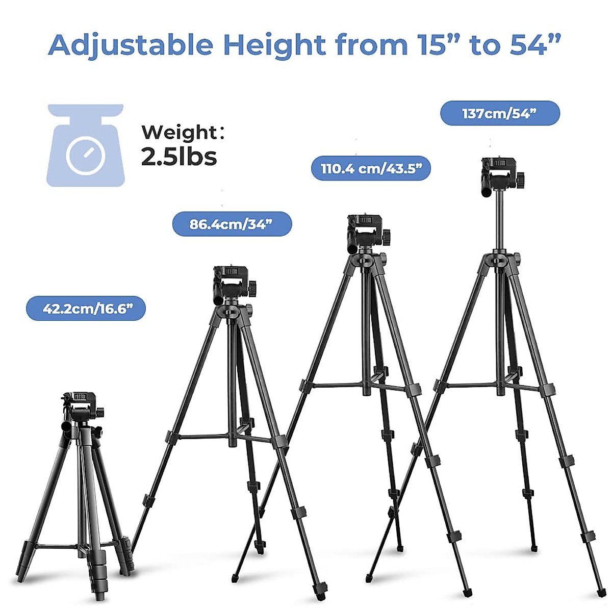 UBeesize 54'' Camera Tripod, Phone Tripod for iPhone with Bag, Travel Tripod Stand with Remote Compatible with iPhone 15/14/13/12/11， Android Phones, Cameras, DSLR and Gopro