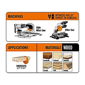 CMT 253.060.10 ITK Industrial Finish Sliding Compound Miter Saw Blade, 10-Inch x 60 Teeth 1FTG+2ATB Grind with 5/8-Inch Bore