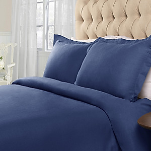 Superior Flannel Cotton Duvet Cover Set, Warm Fuzzy Comforter Cover, Cozy Bedding Essentials for Adults, Kids Bedding, Secure Button Closure, Includes 1 Duvet Cover, 1 Pillow Sham, Twin, Navy Blue