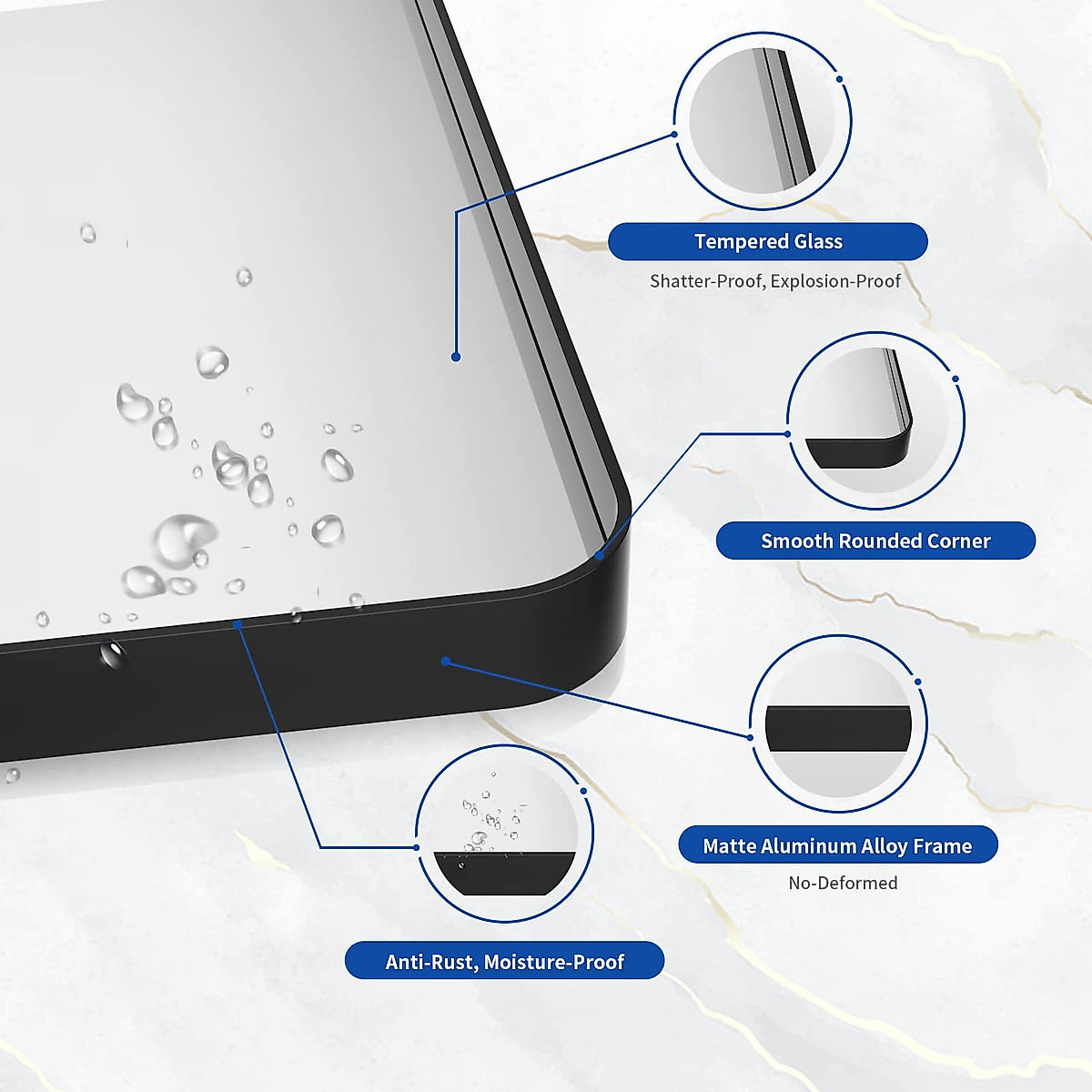 WEER 36X30 Inch Black Metal Framed Bathroom Mirror, Matte Black Bathroom Vanity Mirror, Rectangular Black Wall Mirror for Bathroom, Tempered Glass, Rounded Corner, Hangs Horizontal or Vertical