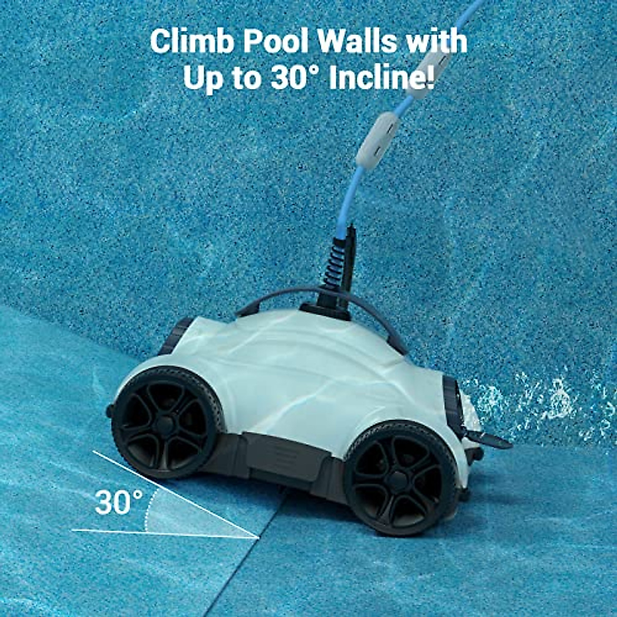 Rock&Rocker Automatic Robotic Pool Cleaner with Powerful Cleaning, with Dual Drive Motors, IPX8 Waterproof, and 33FT Floated Cord - Ideal for Home Pool Cleaning, White (RR1008)