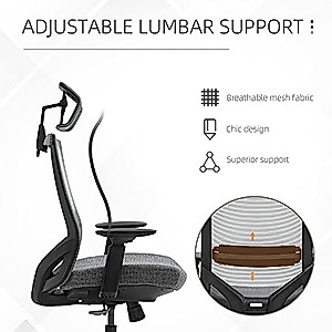 Vinsetto Mesh Fabric Home Office Task Chair with High Back, Adjustable Seat, Recline, Headrest and Lumbar Support, Grey