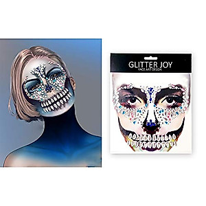 Skull Face Jewels Day of the Death Face Gems for Halloween Face Decals,6-Pack