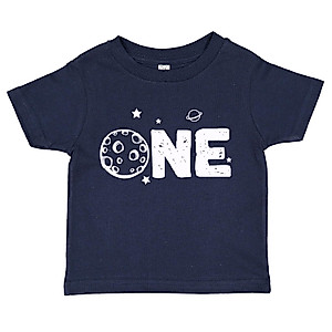 One Year Old 1st Birthday Outer Space Theme Birthday Baby Infant Tee Shirt (Navy, 18 Months 446)