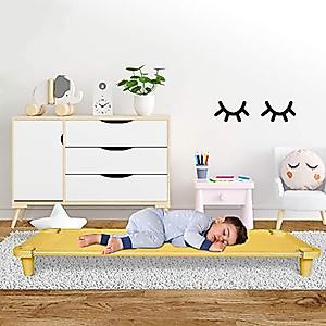 Acrimet Premium Stackable Nap Cot, Portable Toddler Bed, Travel Cot (Stainless Steel Tubes) (Yellow Cot - Yellow Feet) (1 Unit)