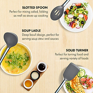 Home & Kitchen Essentials Cooking Utensils Set - Non Stick Silicone Kitchen Utensils Set - Stainless Steel Handles, Heat Resistant, BPA Free, and Dishwasher Safe (Gray, 19 Pieces)