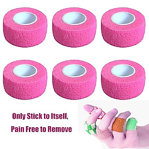 Baisunt 6 Pack 1 Inches Cohesive Bandage Self Adhesive Wrap Elastic Self Adherent Vet Wrap Breathable Self Stick Tape for Wrist, Ankle, Sports, Tatoo Wrap(5 Yards, Pink)