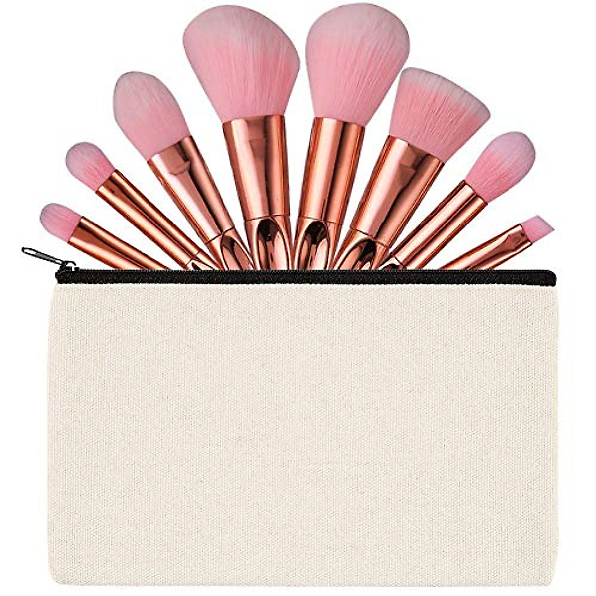 BYETIVE 9.5"×6.5" Canvas Zipper Bag Reusable Cotton Canvas Zipper Pouch Blank DIY Craft Canvas Bag Bulk for Painting Cosmetic Bag Makeup Toiletry Bag Pencil Case Pouches 10 pack