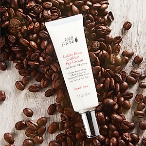 100% PURE Coffee Bean Caffeine Eye Cream Refresh & Hydrate Under Eye Treatment Reduce Puffiness, Dark Circles, Wrinkles with Green Tea, Rose Hip, Vitamin E - Youthful Vibrant Eyes - Vegan - 1 oz