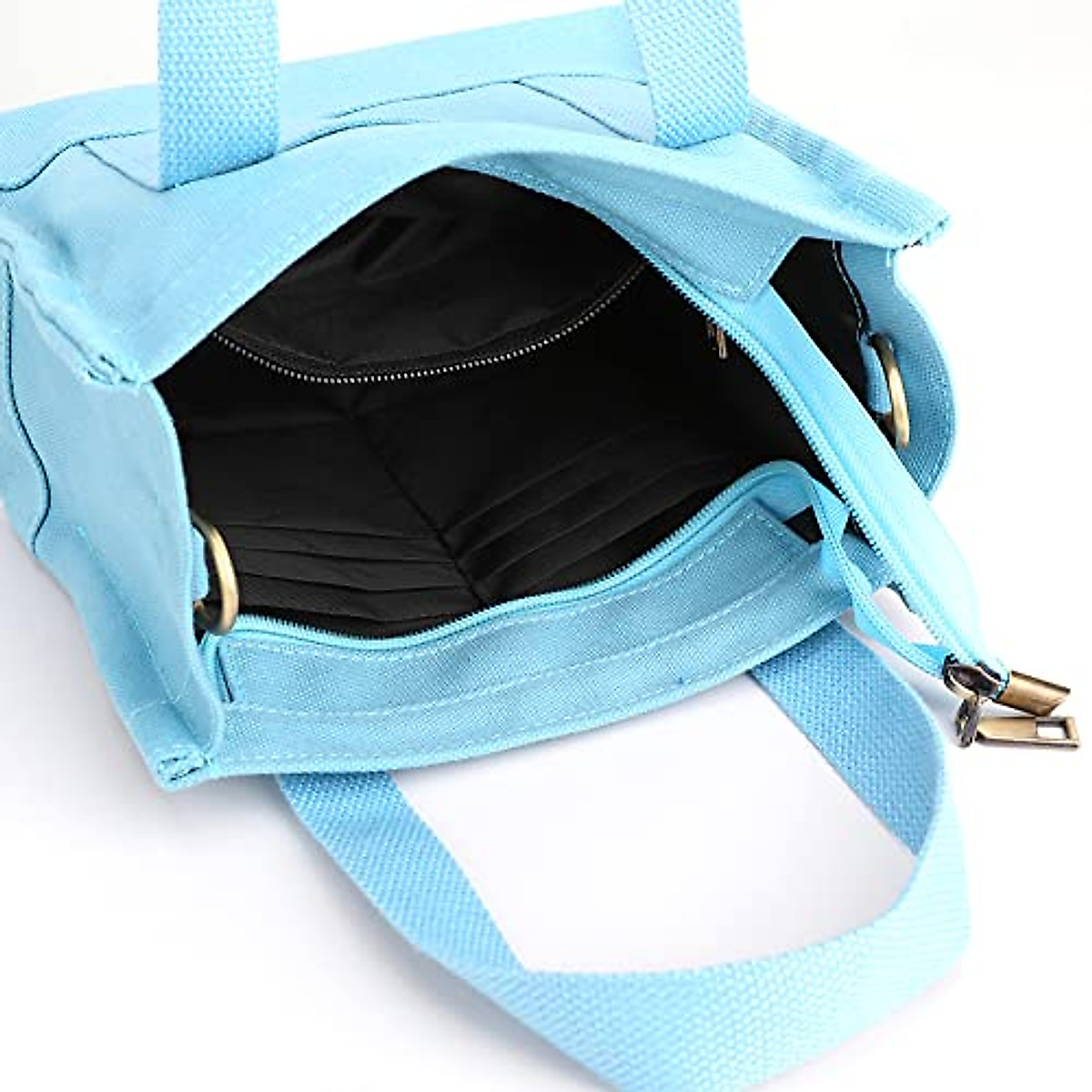 Mini Tote Bag Canvas Handbag Tote Purse with Zipper Women Canvas Crossbody Bag Purse Top Handle Satchel Handbag Purse