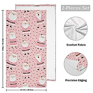 VIGTRO Christmas Pink Santa Hand Towels 2 Pack, Ultra Soft and Highly Absorbent, Cute Kriss Kringle Decorative Fingertip Towel for Home, Bathroom, Kitchen