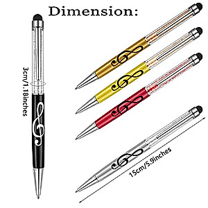 Stylus Music Pen Crystal Ballpoint Pens Retractable Touch Screen Pens Capacitive Diamond Writing Pens Music Note Ballpoint Pen 2-in-1 for Capacitive Touch Screen Devices (Bright Colors)