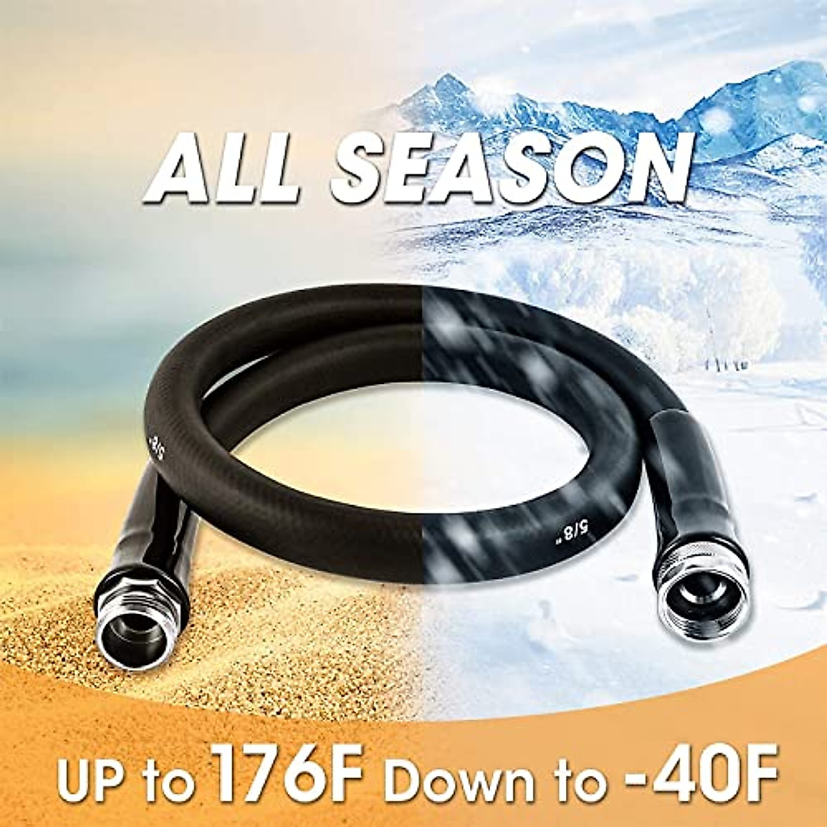 TEKIIOO Short Garden Hose 3ft x 5/8", Garden Lead-In Hose, Heavy Duty, Anti-Kink, Flexible, No-Leaking, MALE to Female, Black