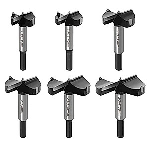 ASNOMY 6PCS Large Size Forstner Drill Bit, 1-3/8Inch to 2-3/4Inch Carbide Tipped Forstner Bit for Hard Wood, Wood Drilling Hole Saw Set Woodworking Hinge Cutter Tool Kits for Wood Plastic Plywood