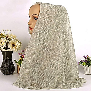 Lightweight Muslim Hijab Cap Solid Color Thick Silk Muslim Scarf (Gold 2)