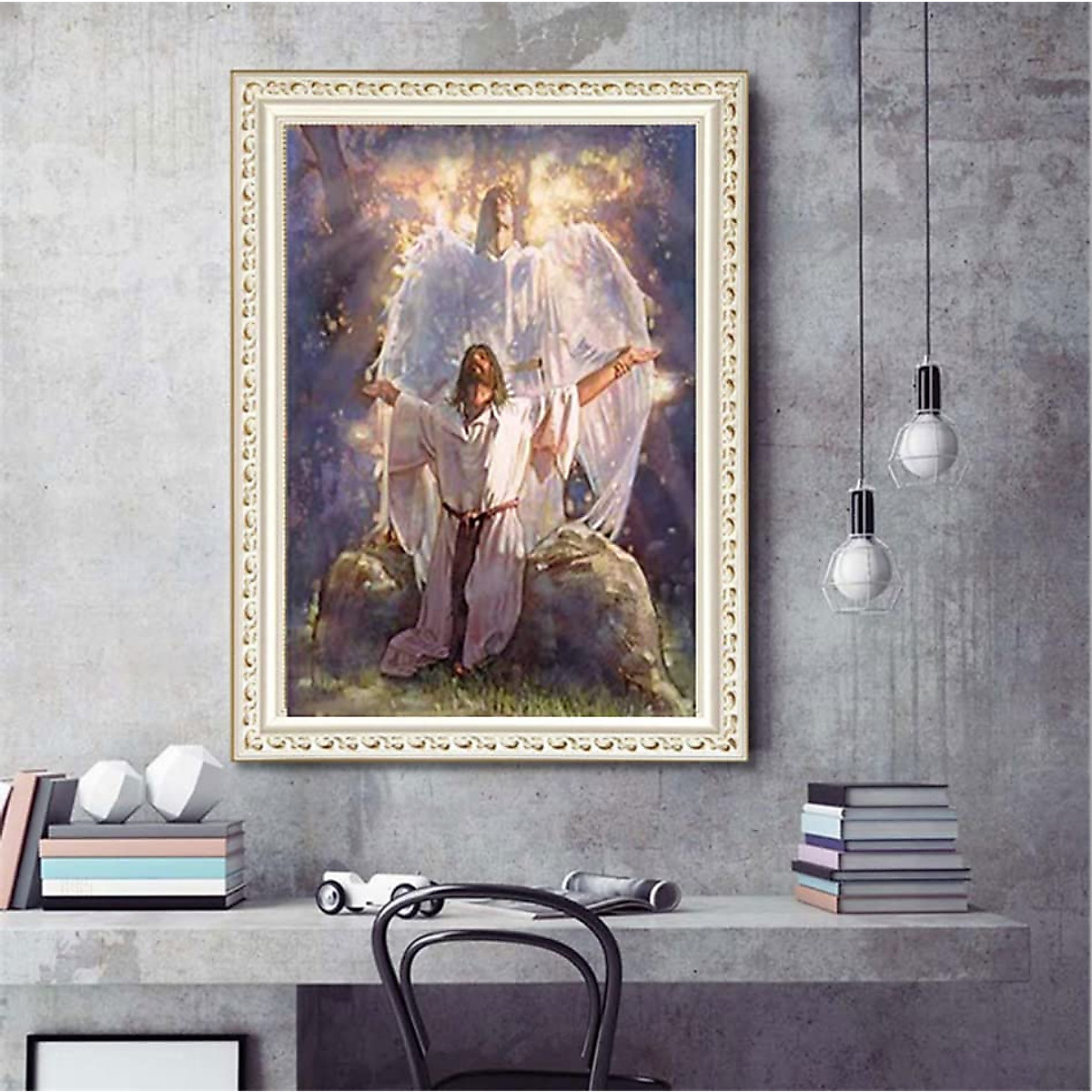 F-CANLAN Round Full Drill Diamond Painting Kit, 5D DIY Jesus Comes Paint with Diamonds Angel Jesus Diamond Dots Arts Crafts Set for Adult Beginner God Jesus Diamond Painting Room Decor (12X16 inches)