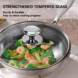 Glass Lids for 8, 9.5, 10.25, 11, 12, 12.6 Inch Frying Pans, Pots, Cast Iron Pans, Tempered Covers for Replacement with Stainless Steel Rim & Handle, Dishwasher & Over Safe