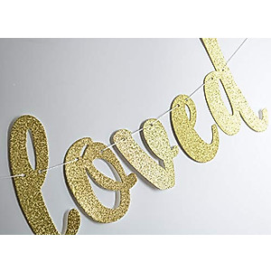 16 Years Loved Gold Glitter Banner for Happy 16th Birthday / Wedding Anniversary Party Decor Gold Glitter