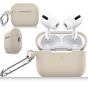 Compatible with AirPods Pro 2nd Generation Case Cover with Keychain, Soft Silicone Skin Case Cover Full Protective Front LED Visible(Beige)