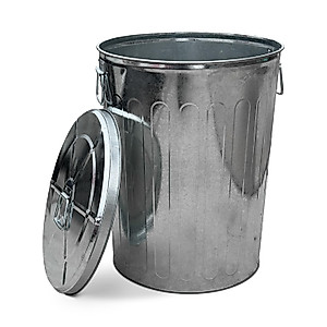 Plexon Trash can with lid - Pre-Galvanized Trash Can with Lid Round, Steel, 20gal, Gray, Sold as 2 Pack - Metal Trash can - Outdoor Garbage can with lid - Galvanized 2 Trash cans with 2 lids, Grey