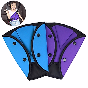 AK KYC 2 Pack Seatbelt Adjuster for Kids Car Child Seatbelt Adjusters Belt Cover Strap Protector Pad for Children Baby Adult Shoulder Neck Safety Triangle Positioner Purple + Blue