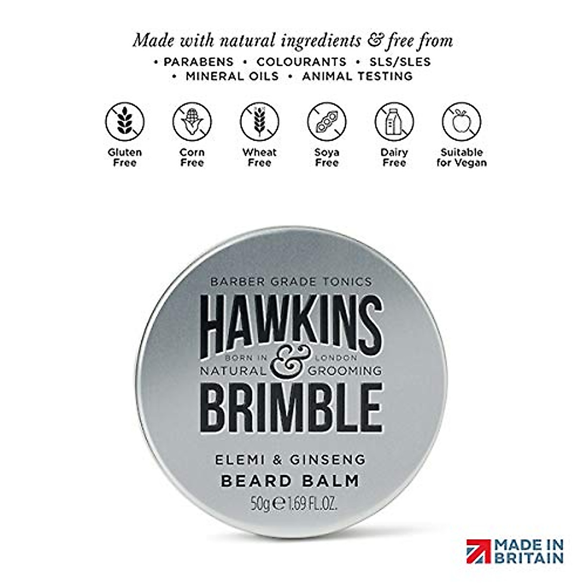 Hawkins & Brimble - Beard Balm for Men, 50g - Mens Beard Grooming Balm for Smoothing, Softening & Conditioning - Beard Styling Balm to Support Beard Growth - Elemi & Ginseng Acclaimed Signature Scent