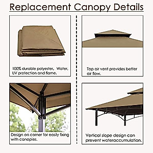 Grill Gazebo Replacement Canopy Roof – Hugline 5x8 Outdoor Grill Shelter Canopy Top Double Tiered BBQ Tent Cover Fit for Model L-GG001PST-F (Khaki)