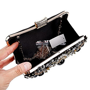 Small Beaded Clutch Purse Elegant Black Evening Bags Wedding Party Clutch Handbag Metal Chain Shoulder Bags