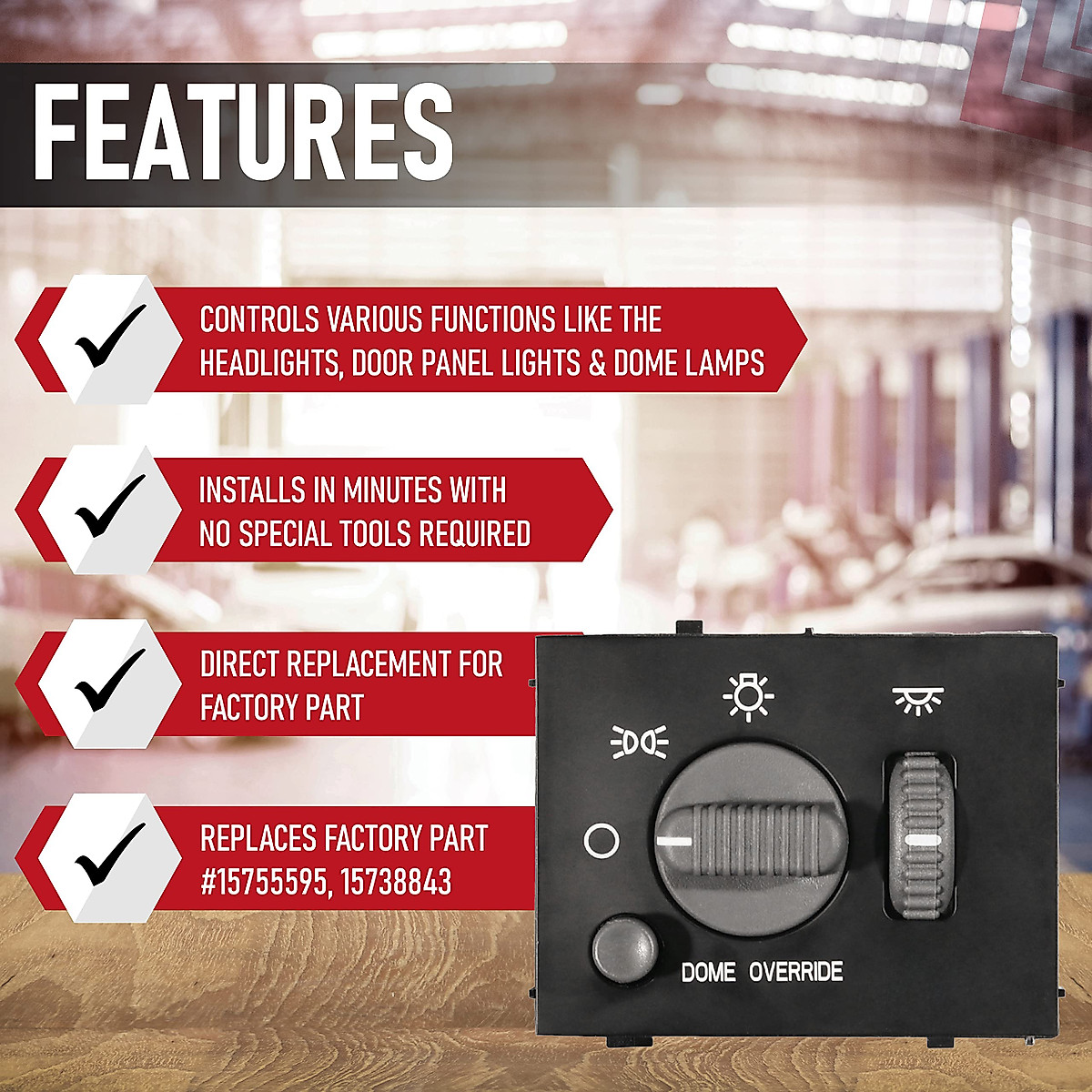 Headlight Instrument Panel Dimmer Dome Lamp Switch Gray Knob - Replaces 15755595, 15738843, D1534G, SW2157 - Fits Chevy Avalanche, Silverado, Tahoe, Suburban, GMC Sierra, Yukon 99, 00, 01, 02