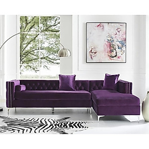 MAKLAINE 115" Velvet Secitional Sofa with Right Facing Chaise in Purple