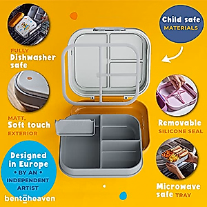 Bentoheaven Premium Bento Lunch Box for Kids, 9 Designs, Leak-proof 3-4 Compartments, Divider, Ideal size 30oz, Microwave/Dishwasher Safe Kids Bento Box (Loncheras Para Niños/Niñas)[Orange Gray]