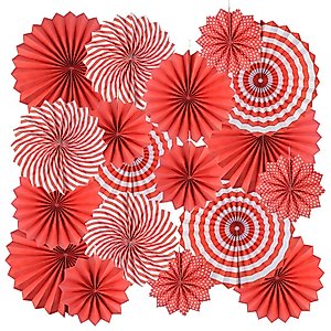 18Pc Party Hanging Paper Fans Set Decorative Red Folding Fans Party Decorations Round Fan Wall Decor Paper Garlands Flower Decoration for Birthday Festival Party Wedding Graduation Events Accessories