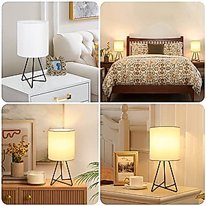 BesLowe Small Nightstand Lamps, Set of 2 Table Lamps, Modern Bedside Lamps with Black Metal Base, White Fabric Shade and ON/Off Switch, Simple Desk Lamp for Kids Bedroom Living Room Office Reading