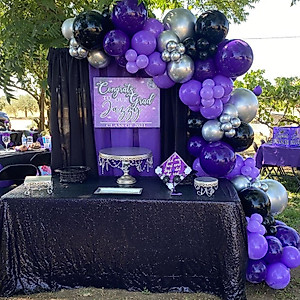 Purple and Black Balloons, 67pcs 12 Inch Purple Black Silver Latex Balloons for Girls Women Wednesday Birthday Graduation Bridal Shower Halloween Party Decorations