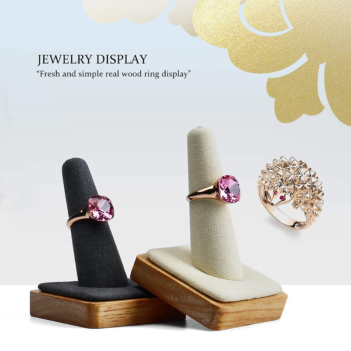 Oirlv Single Finger wooden ring display stand Jewelry Showcase Display Holder (Grey)