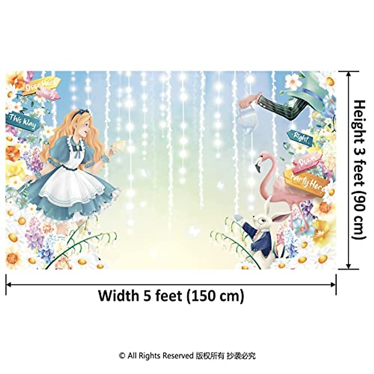 5x3 ft Alice in Wonderland Backdrop for Girls Birthday Party Decorations Floral Tea Party Easter Bunny Banner Background for Birthday Party Supplies