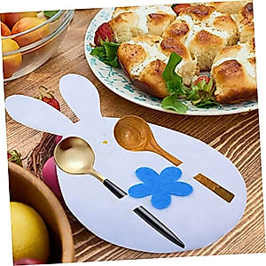Amosfun 12pcs Spoon Bunny Silverware Shape Chopsticks Flatware Decoration Favor Storage Cutlery Bags Dinner Tableware Party Holder Decorations Fork Rabbit Decorative Bag Easter Holders