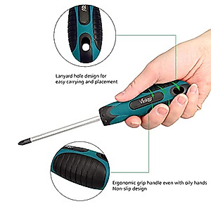 Magnetic Screwdriver Set,5 Pieces Slotted and Phillips Screwdriver with Ergonomic Comfortable Non-skid Handle,Permanent Magnetic Tips,Rust Resistant Heavy Duty Toolkit (Viridian Green)