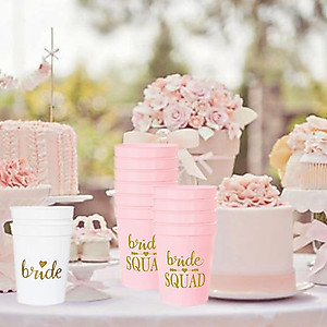 PartyGifts&beyond 13packs Bachelorette Party Cups Bride Squad Plastic Cups for Bridesmaid Gifts Bridal Shower Wedding Bachelorette Party Decorations(Pink)