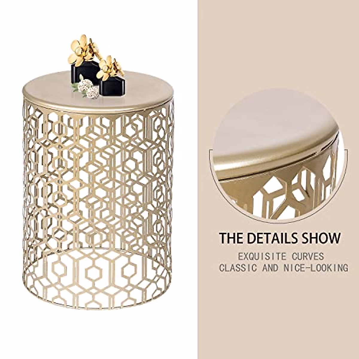 Adeco Metal Nesting Tables Set of 2, Round End Side Coffee Table Decorative Nightstands for Home Office Indoor and Garden Outdoor, Gold