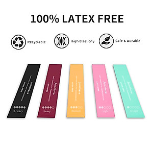 JOINTHERA Premium Latex Free Resistance Bands for Working Out - Set of 5 + Carrying Bag | Non Latex Mini Loop Workout Bands Resistance for Women and Men | Physical Therapy, Legs Exercise and Pilates