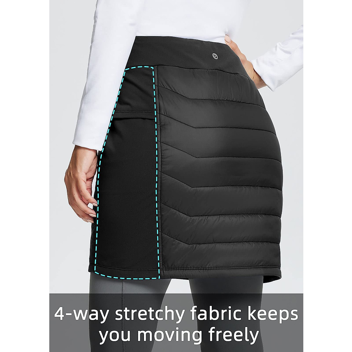 BALEAF Women's 17" Puffer Quilted Skirt Lightweight Insulated Warm Snow Skorts Hiking Running Golf Outdoors Black S
